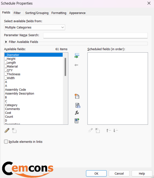 Thống kê cấu kiện trong mô hình Revit